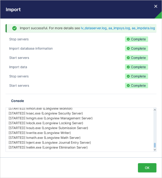 Export and Import – Longview v25