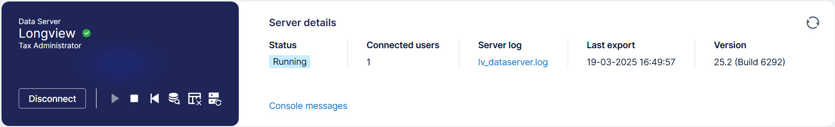 Data Server and Server Details – Longview v25