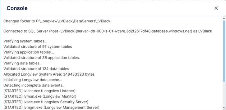 Data Server and Server Details – Longview v25